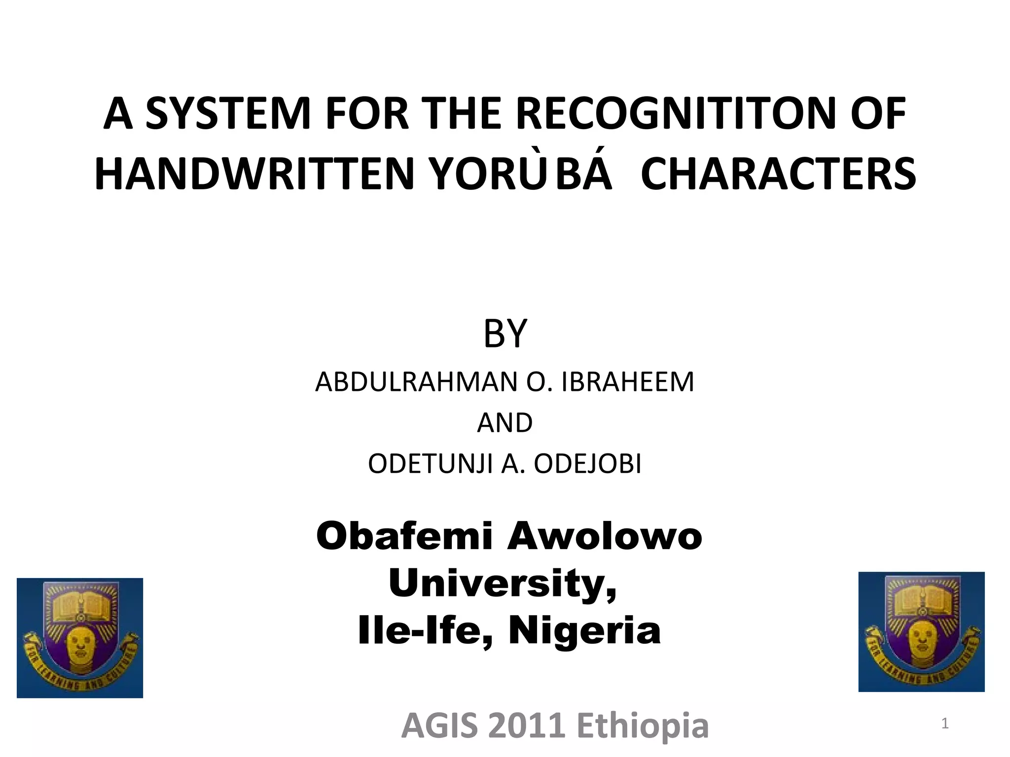 A System for the Recognition of Handwritten Yorùbá Characters | PPT ...