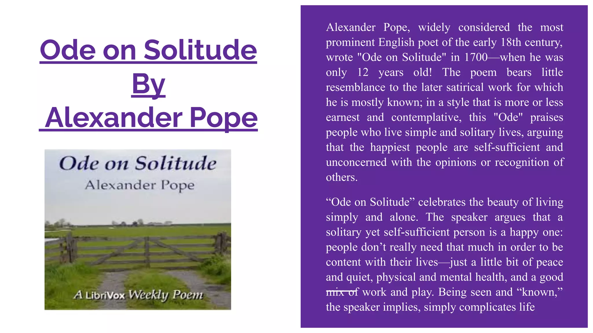 Ode on Solitude By Alexander Pope | PDF
