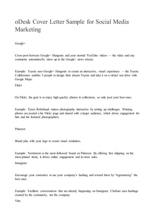oDesk cover letter sample for social media marketing | PDF