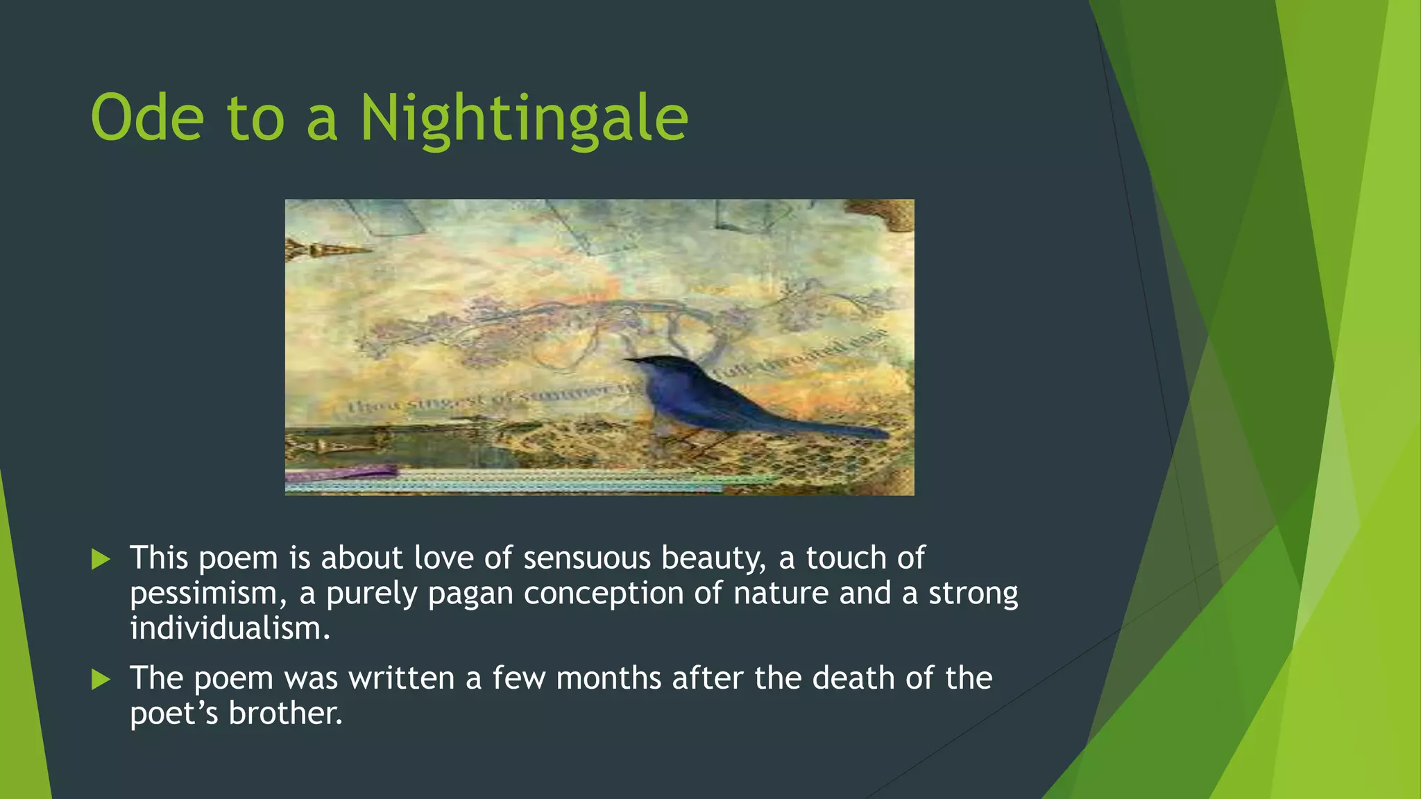 Ode to a nightingale john keats | PPTX | Birds | Pets