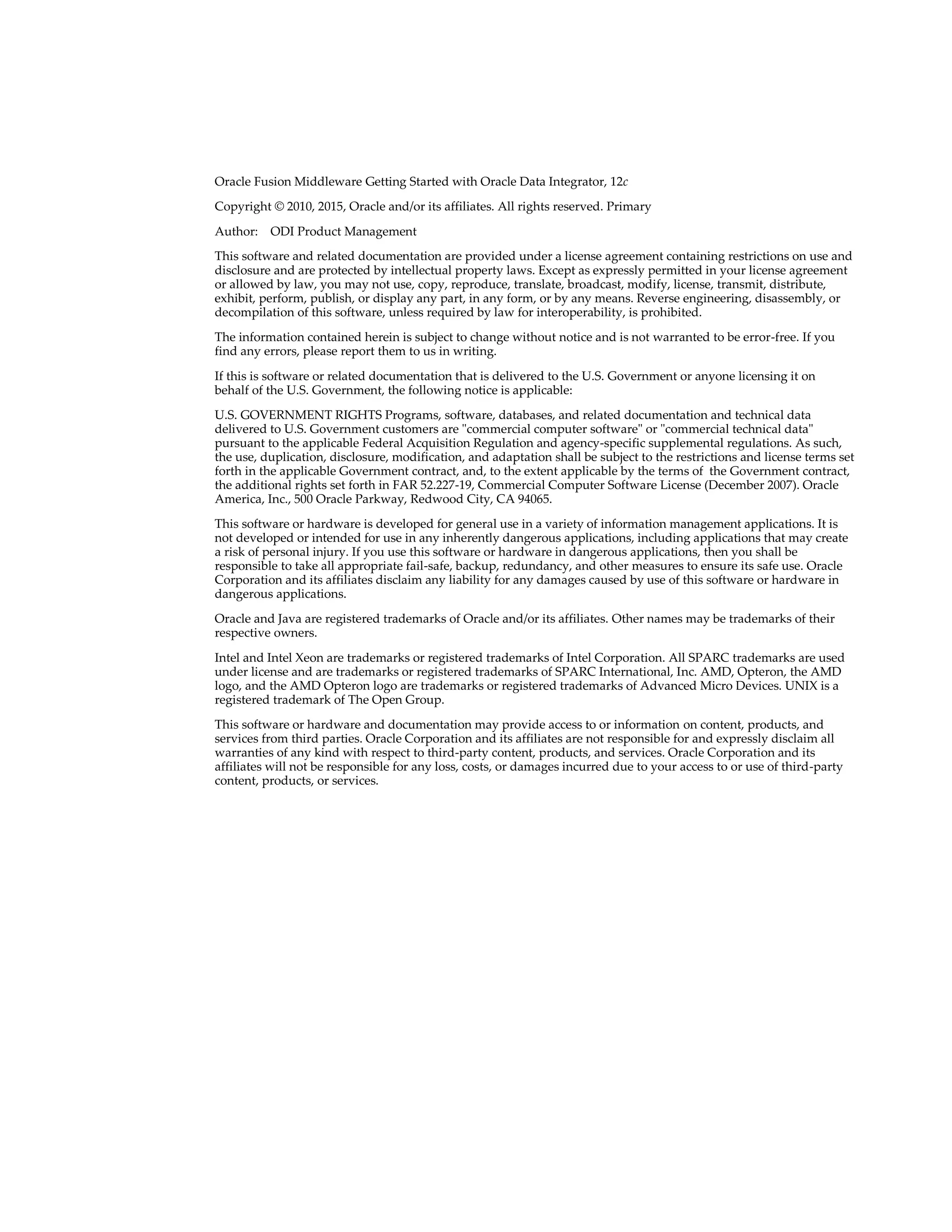 Odi 12c-getting-started-guide-2032250 | PDF