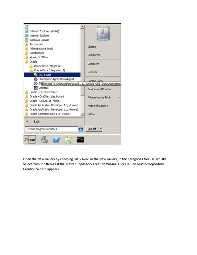 Odi 11g Master And Work Repository Creation Steps Docx Databases Computer Software And