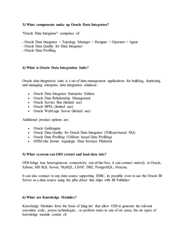 Odi interview questions | DOCX | Databases | Computer Software and Applications