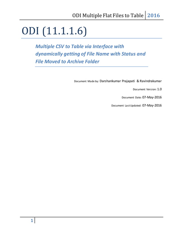 Odi 11g Multiple Flat Files To Oracle Db Table By Taking File Name Dynamically Docx
