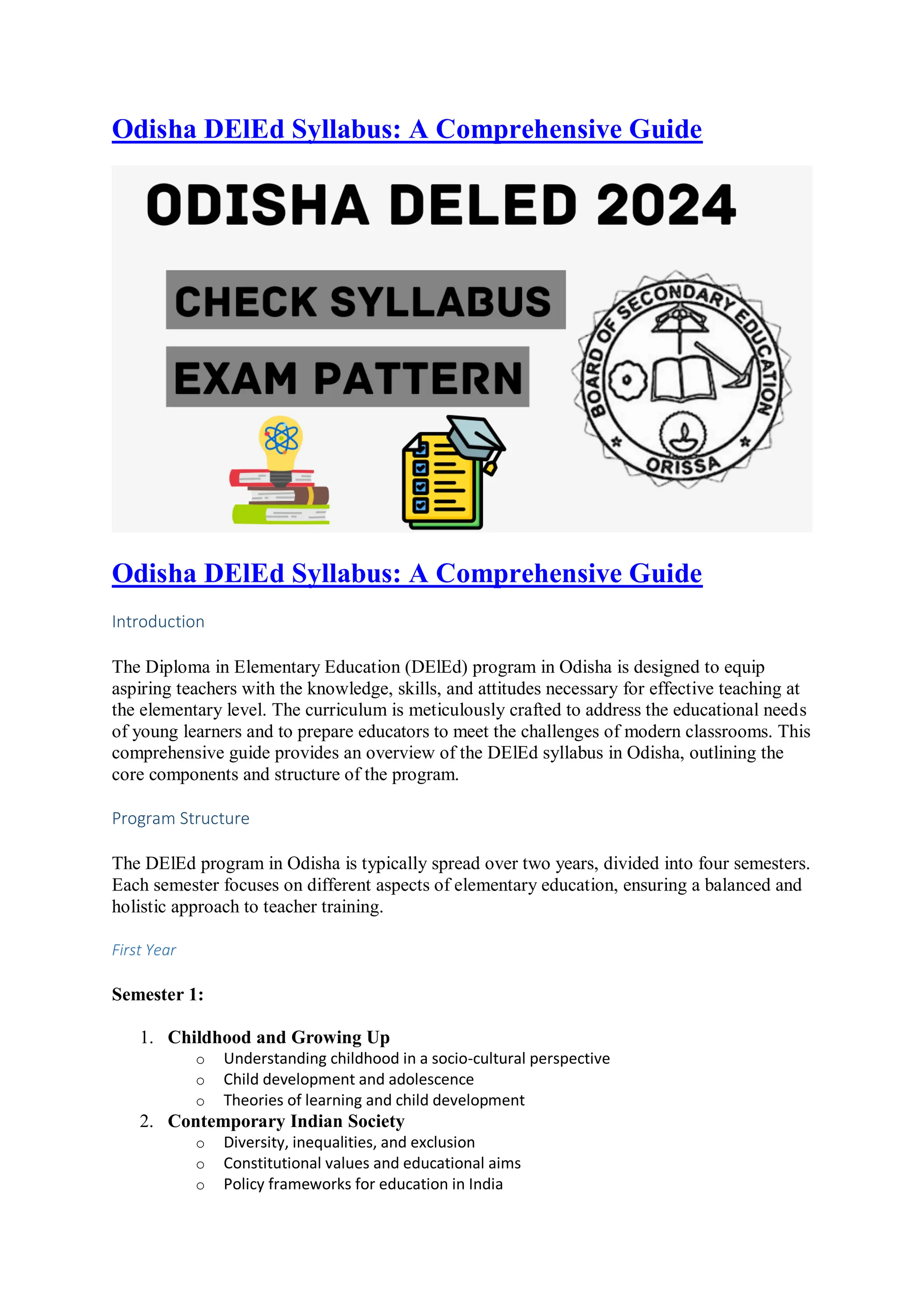 Odisha DElEd syllabus 2024 ; information | PDF