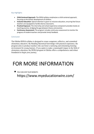 Odisha DElEd syllabus 2024 ; information | PDF