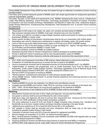 Odisha industrial policy 2007 for finance, subsidy & project related ...