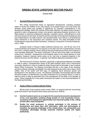 Odisha state livestock policy for finance, subsidy & project related ...