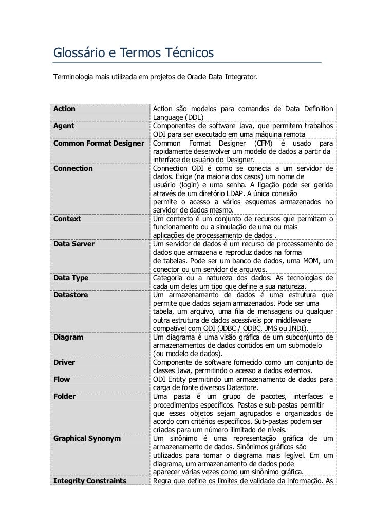 Odi tutorial glossário e termos técnicos