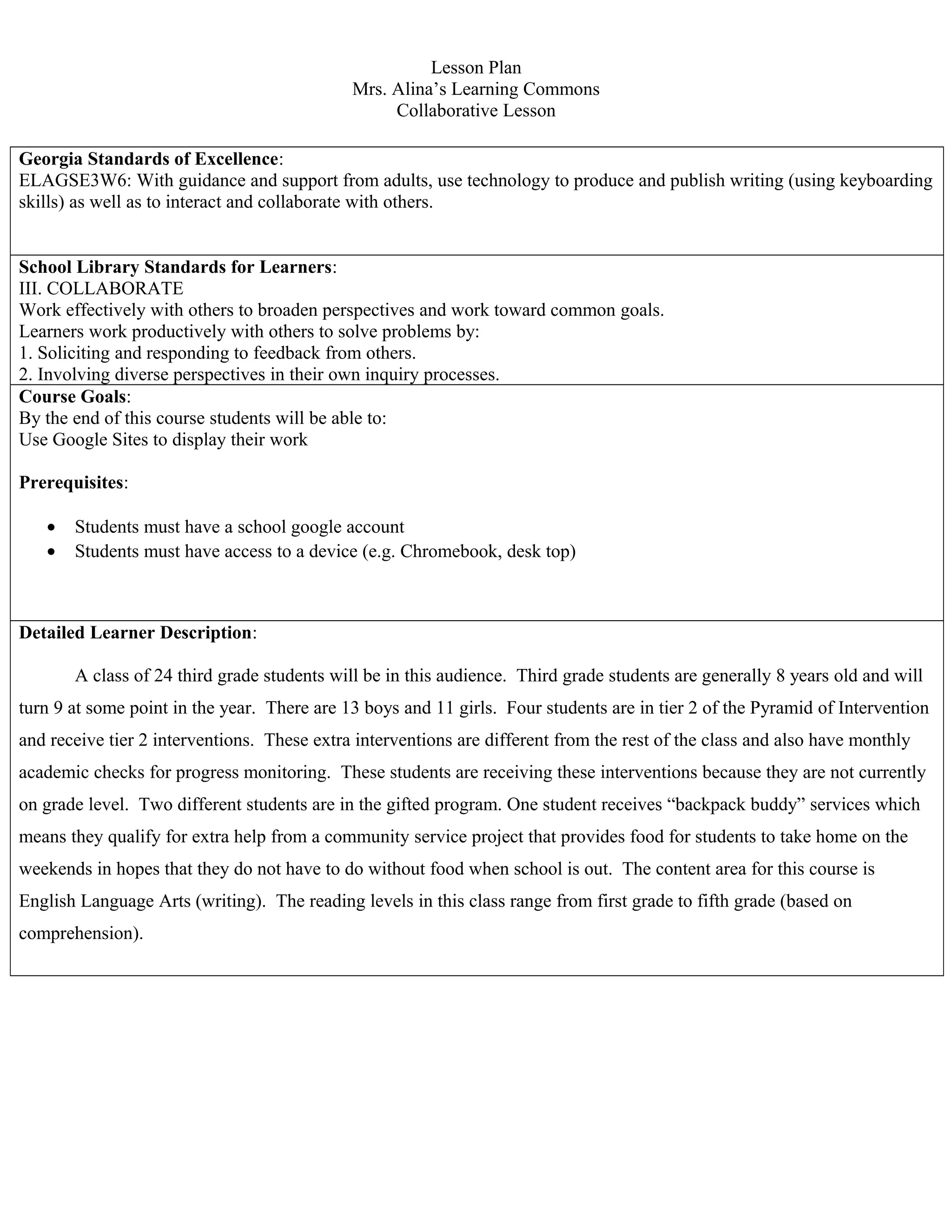 Collaborative Lesson Plan | PDF