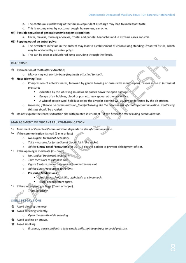 Odontogenic Disease of Maxillary Sinus (Study Notes: Oral ...