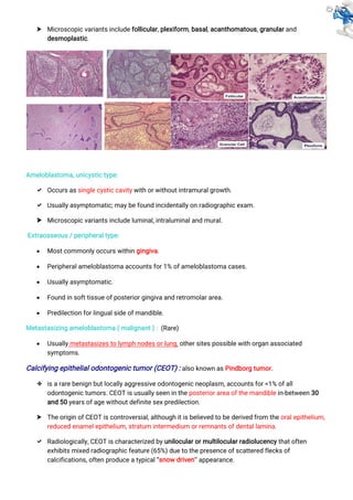 Odontogenic tumor ( Essential, Histologic, Radiographic features) | PDF