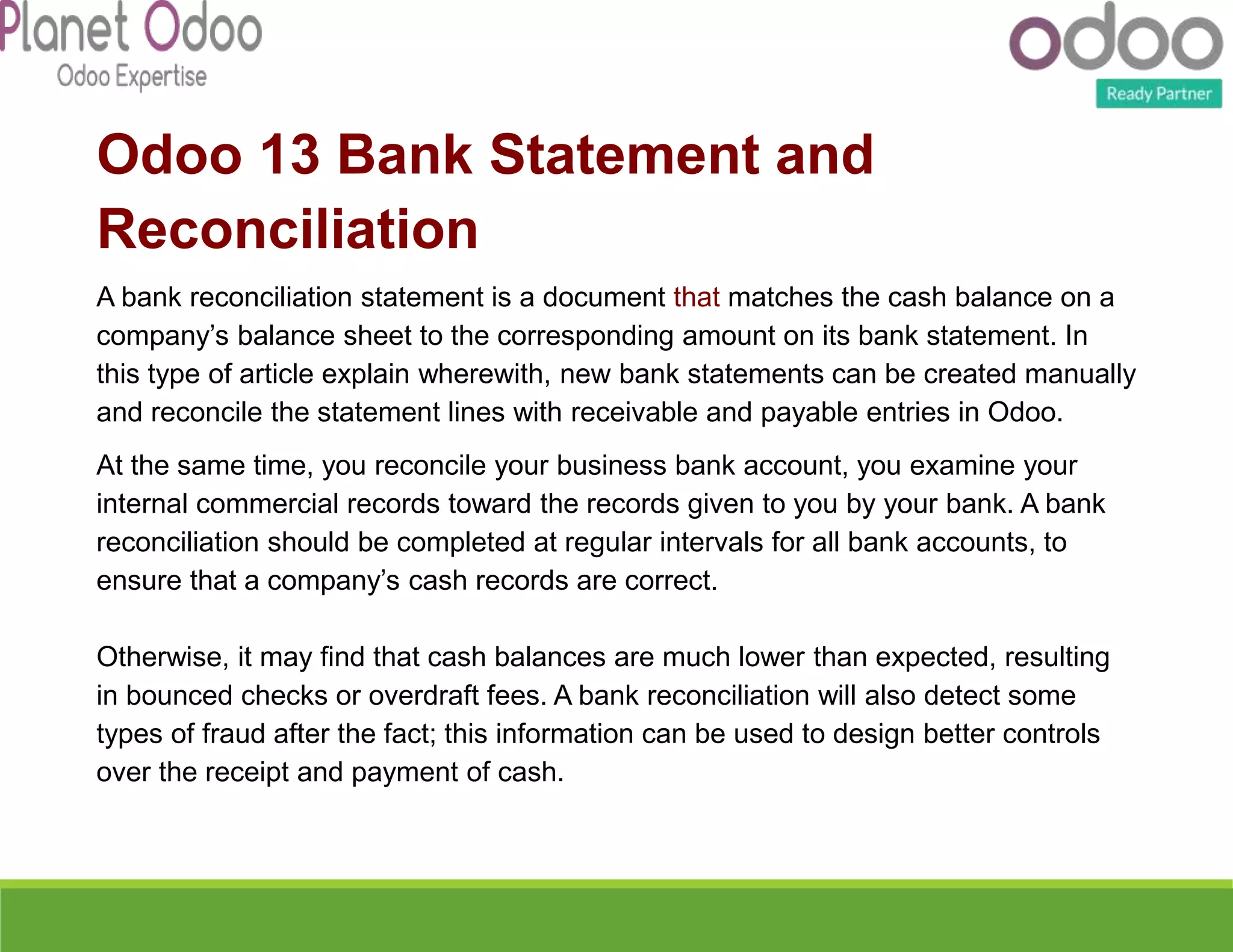 Odoo 13 bank statement and reconciliation | PPTX