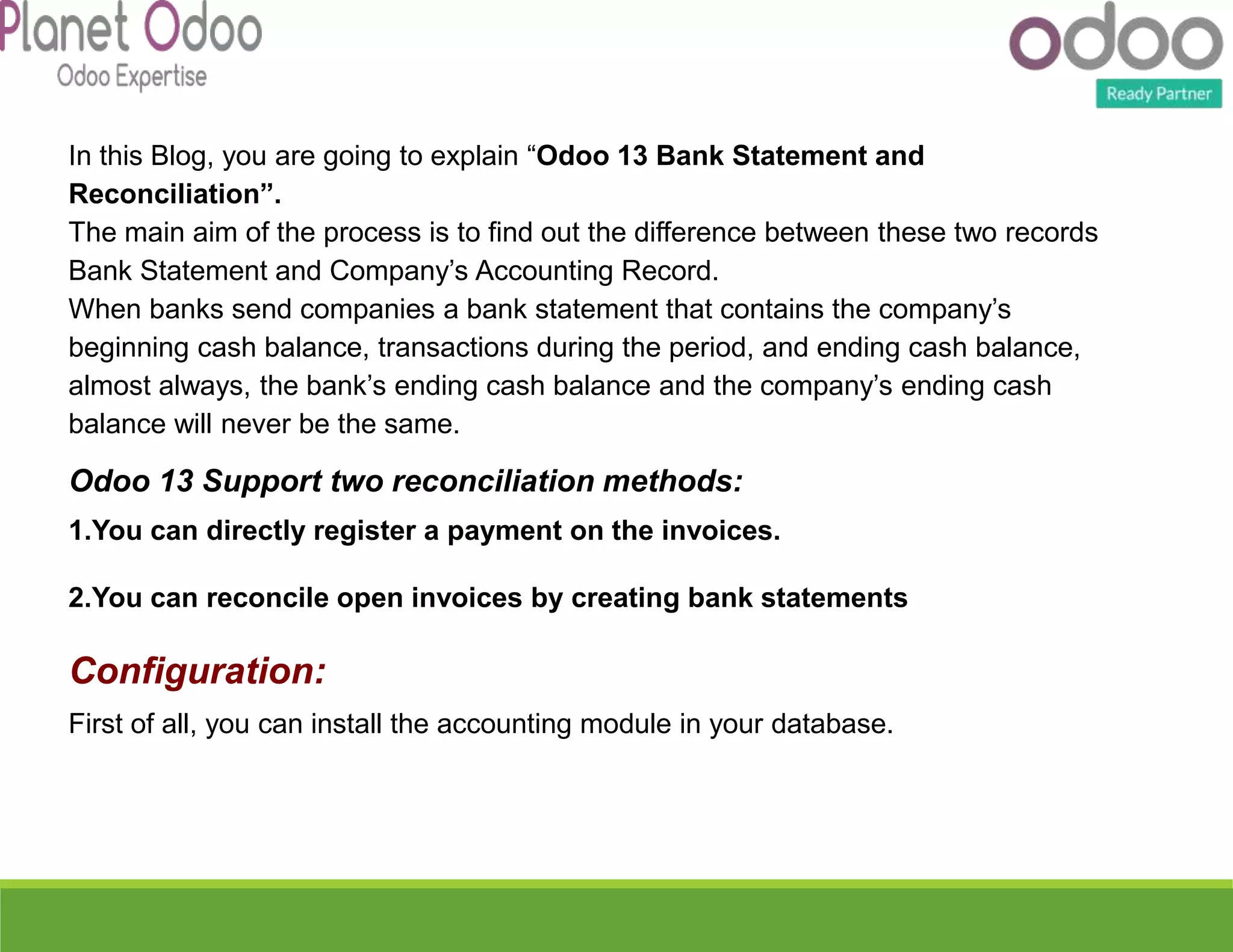 Odoo 13 bank statement and reconciliation | PPTX