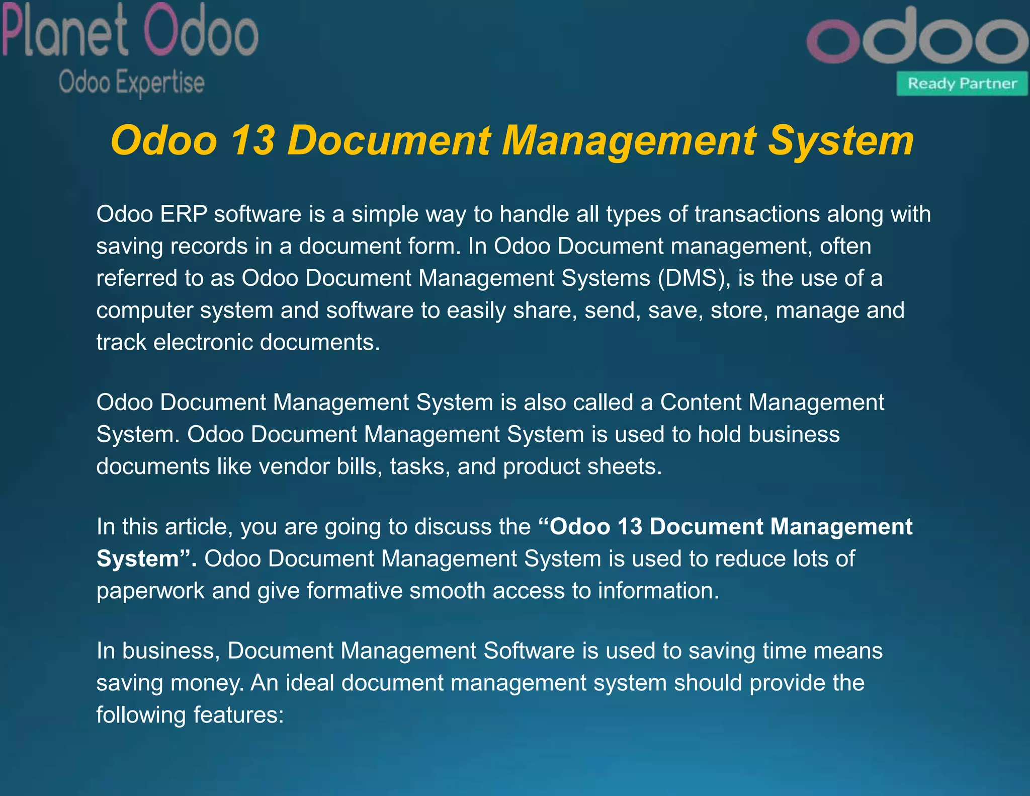 Odoo 13 document management system | PPTX