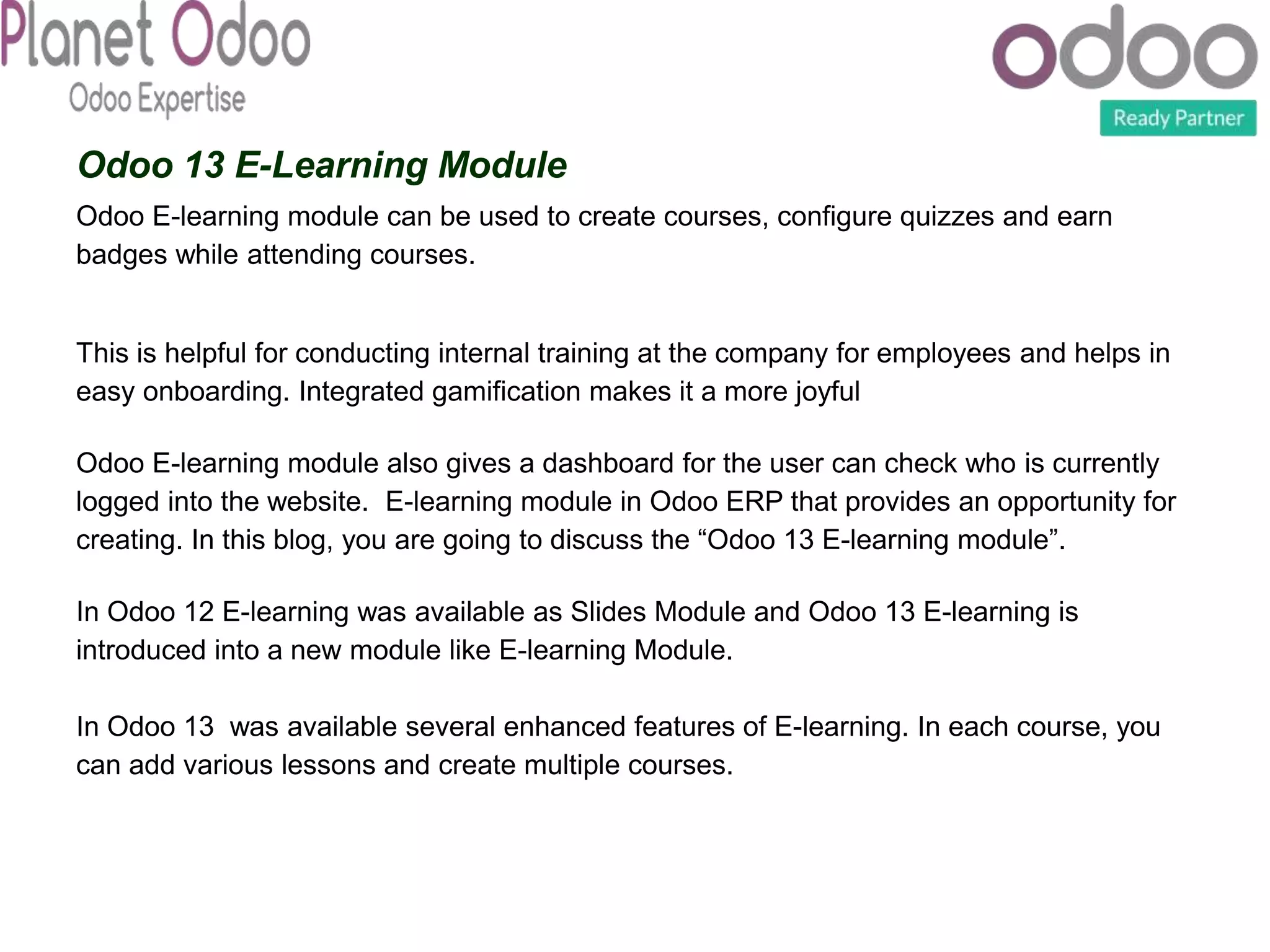 Odoo 13 e learning module | PPTX