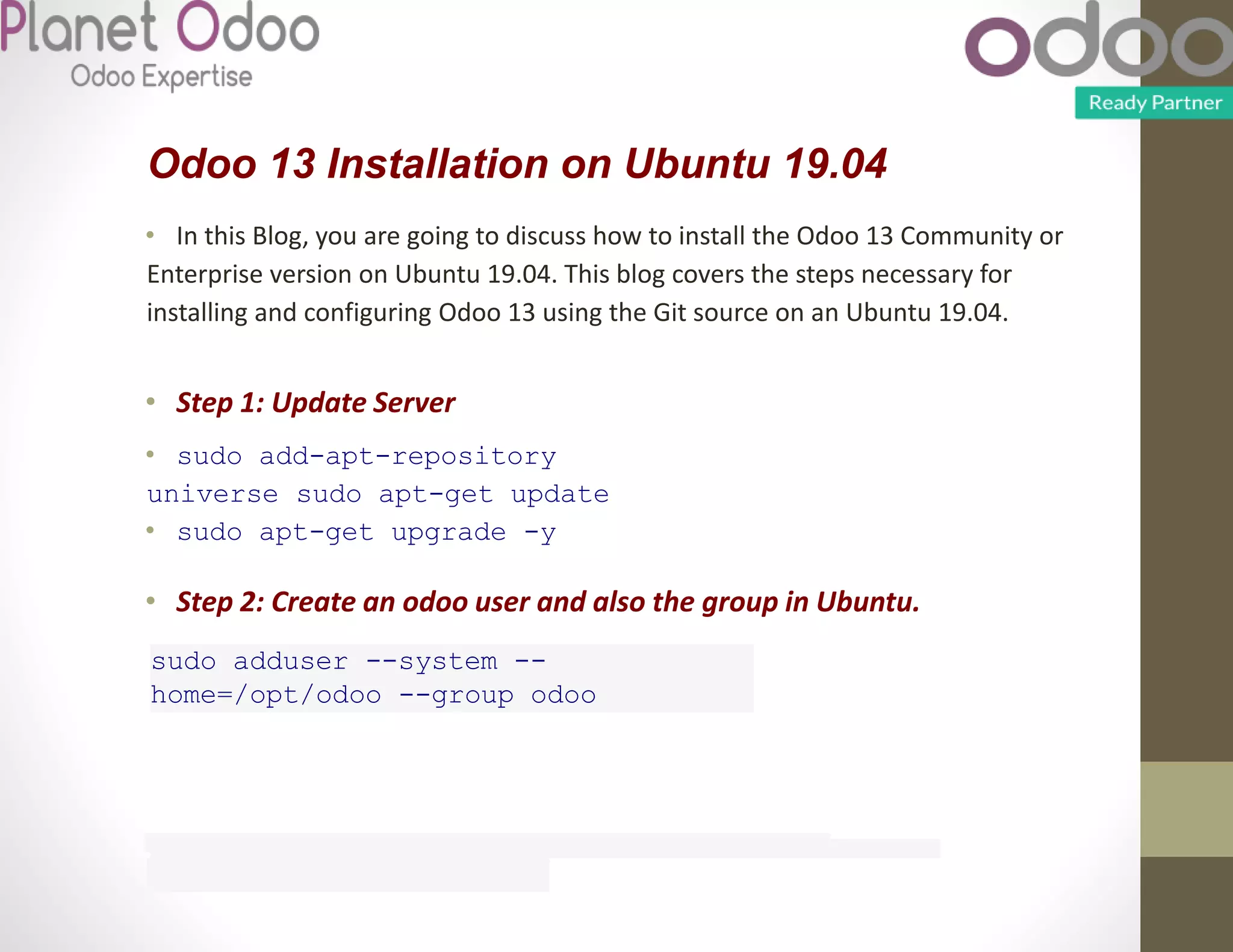 Odoo 13 installation on ubuntu 19.04