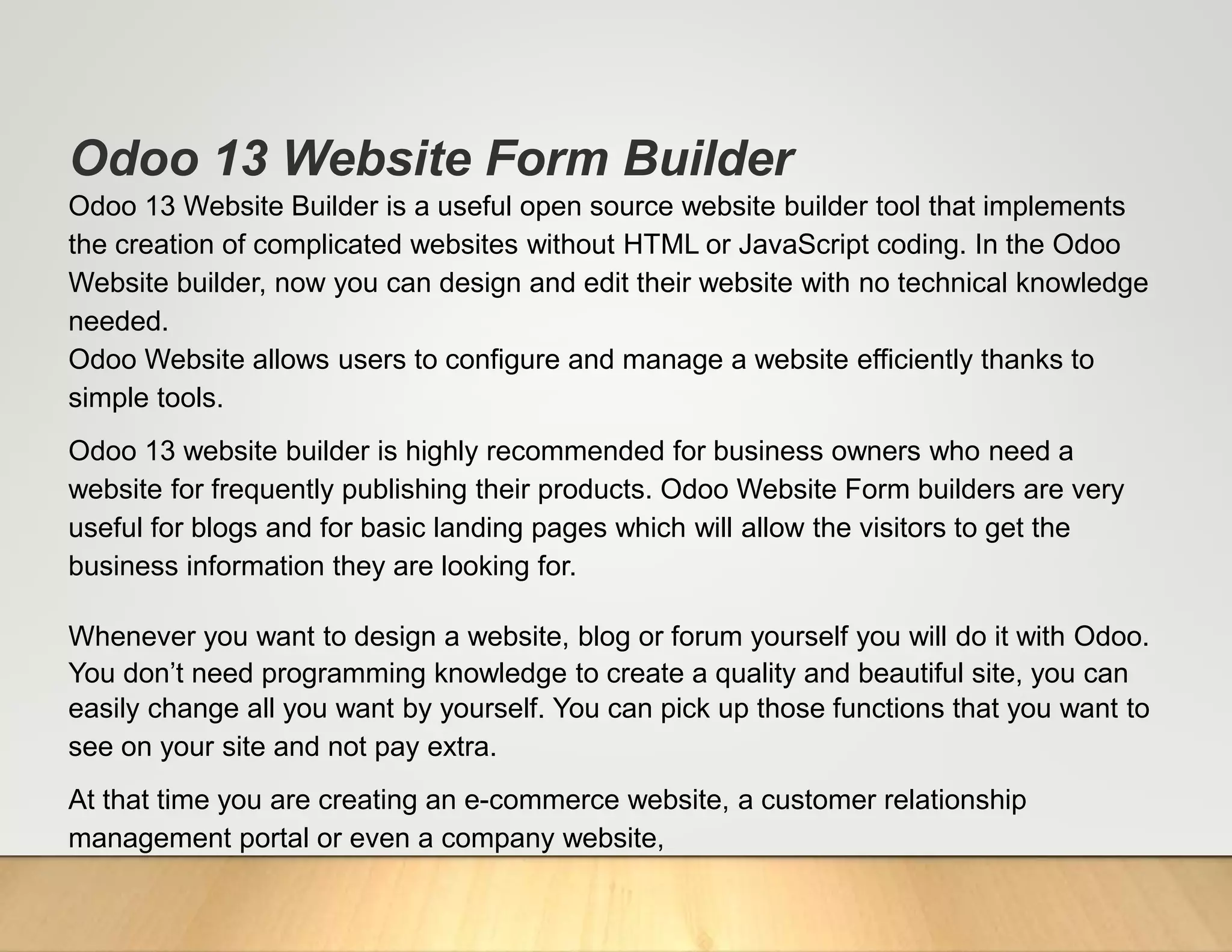 Odoo 13 website form builder | PPTX | Web Development | Internet
