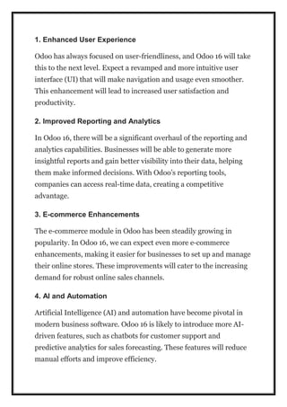 Odoo 16 Roadmap Anticipating Exciting New Features. | PDF