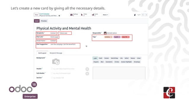 Odoo 18 Marketing Card App - Odoo 18 Slides | PPTX