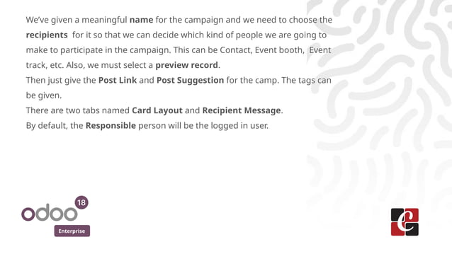 Odoo 18 Marketing Card App - Odoo 18 Slides | PPTX