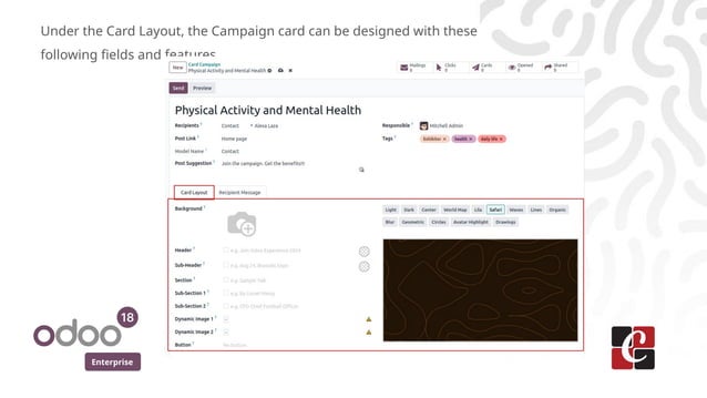 Odoo 18 Marketing Card App - Odoo 18 Slides | PPTX