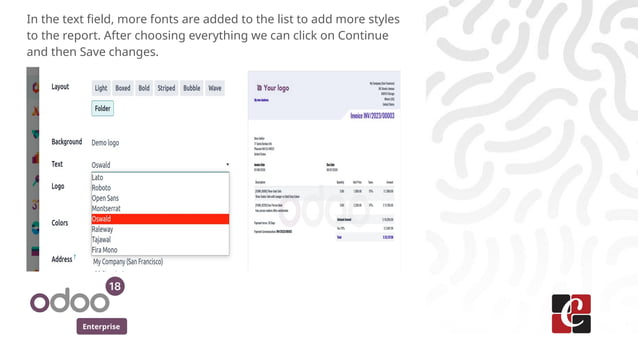 Odoo 18 New Report Layouts & Fonts - Odoo Slides | PPTX | Desktop Publishing | Computer Software ...