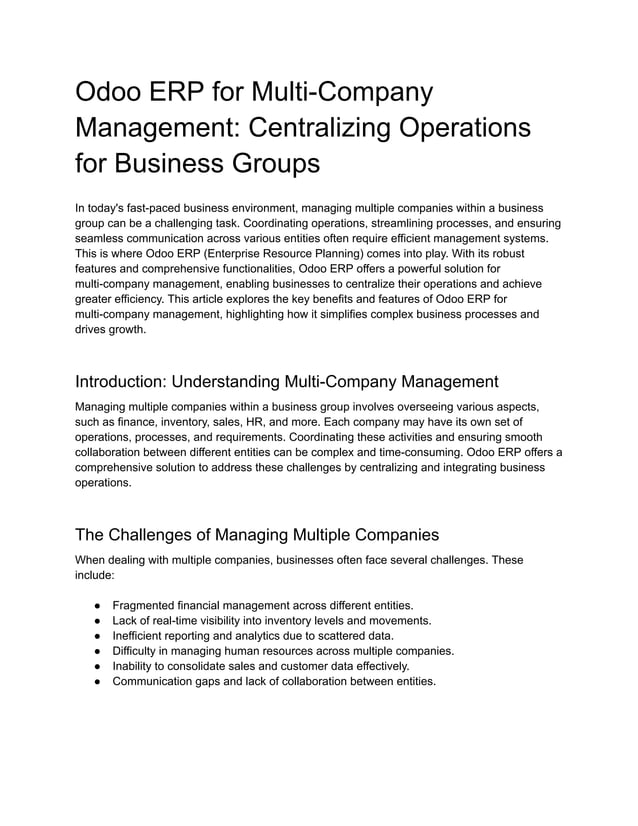 Odoo ERP for Multi-Company Management.pdf | Operating Systems | Computer Software and Applications