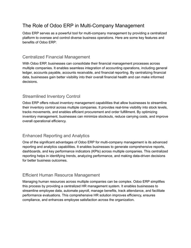 Odoo ERP for Multi-Company Management.pdf | Operating Systems | Computer Software and Applications