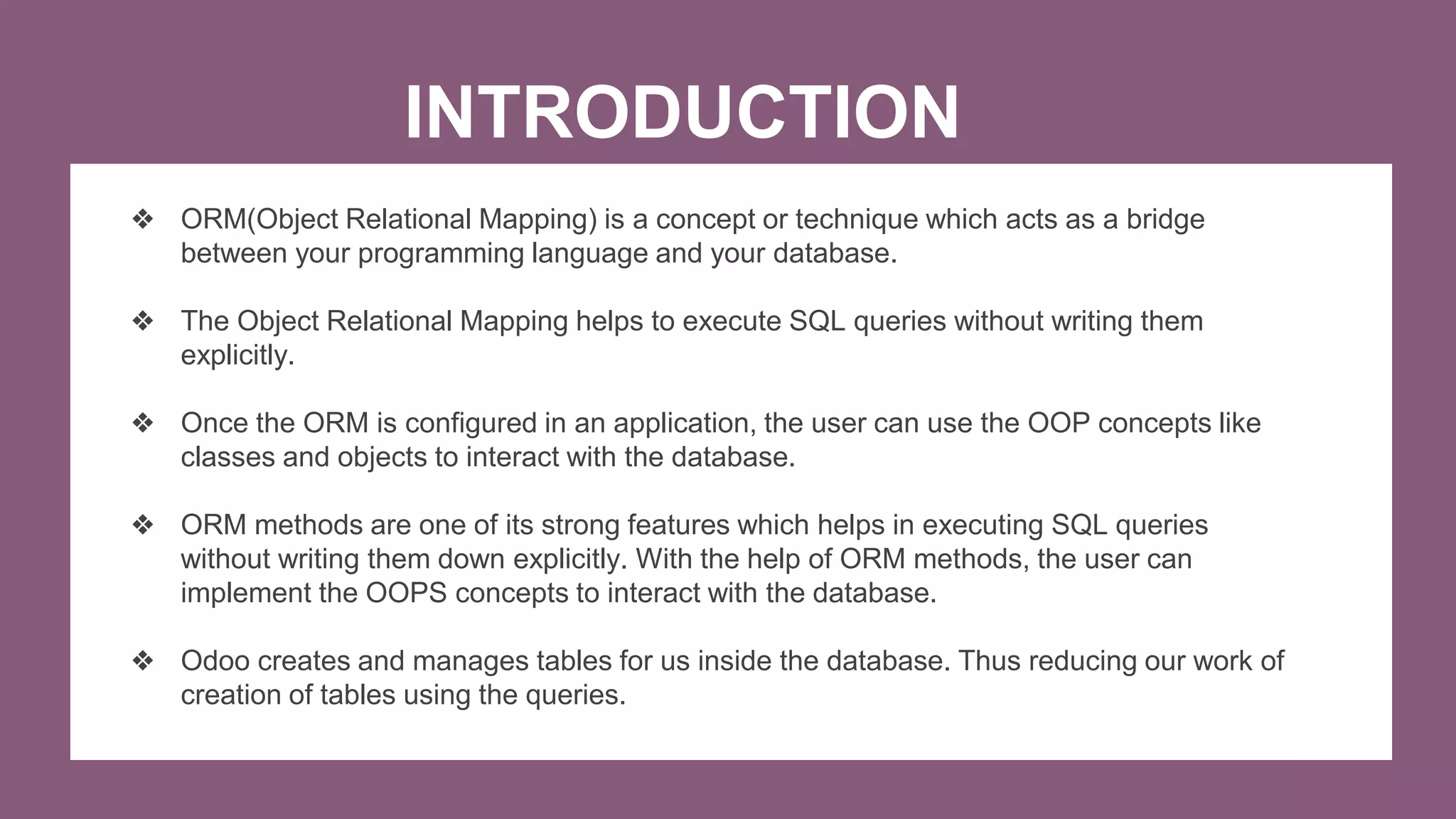 Odoo Orm Methods Object Relational Mapping In Odoo15 Ppt