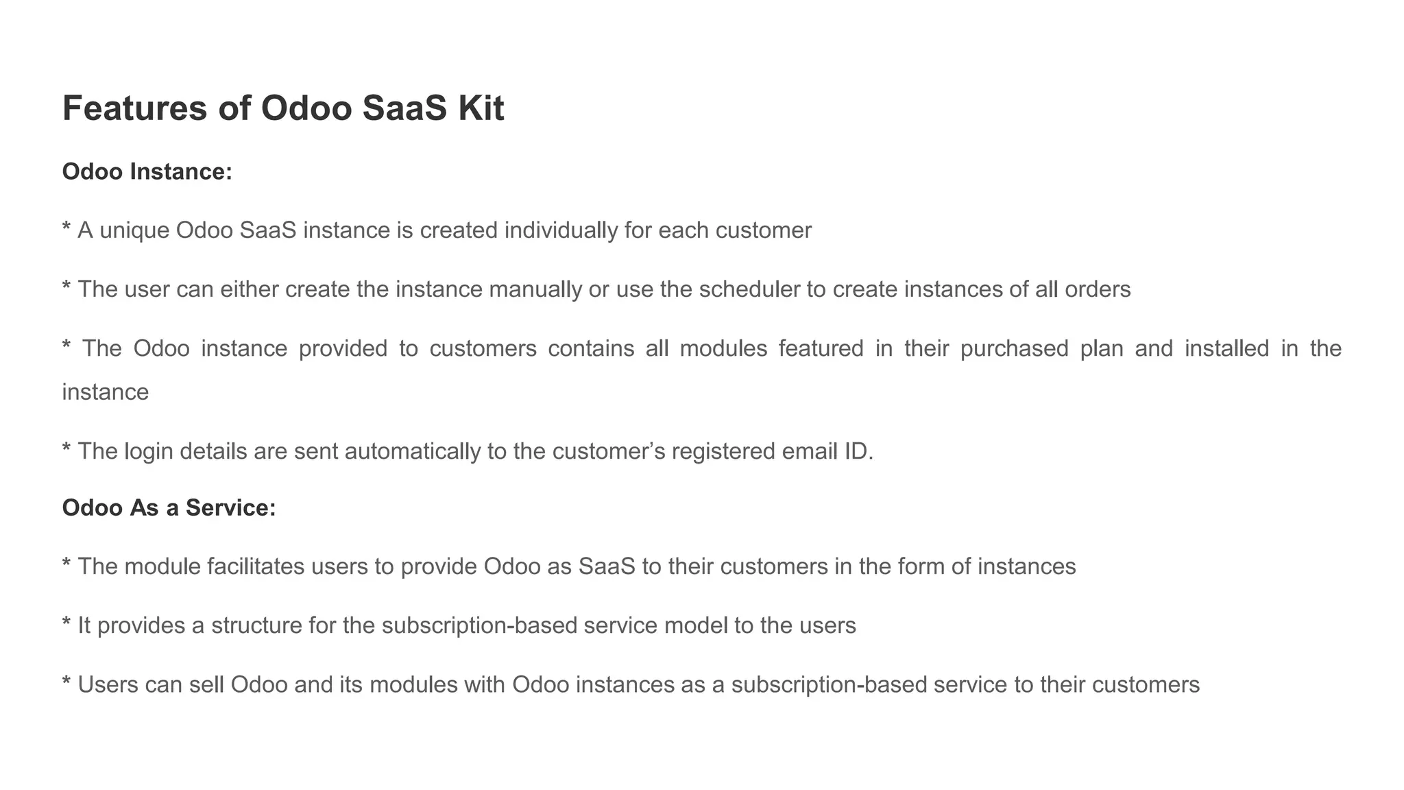 Odoo Saas Kit Features And Server Specifications Pptx Operating