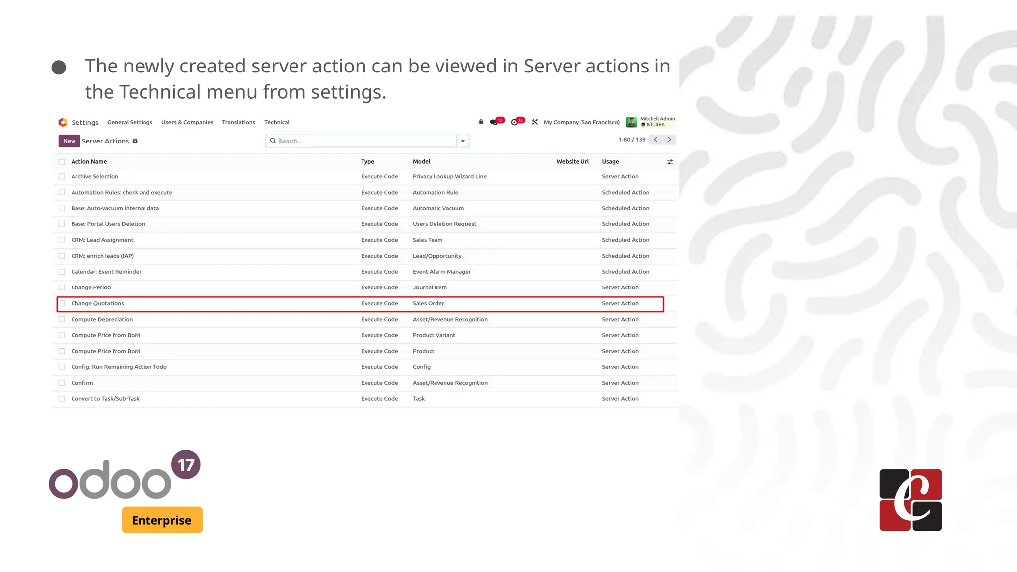 Odoo Server Action in odoo 17 - Odoo 17 Slides | PPT