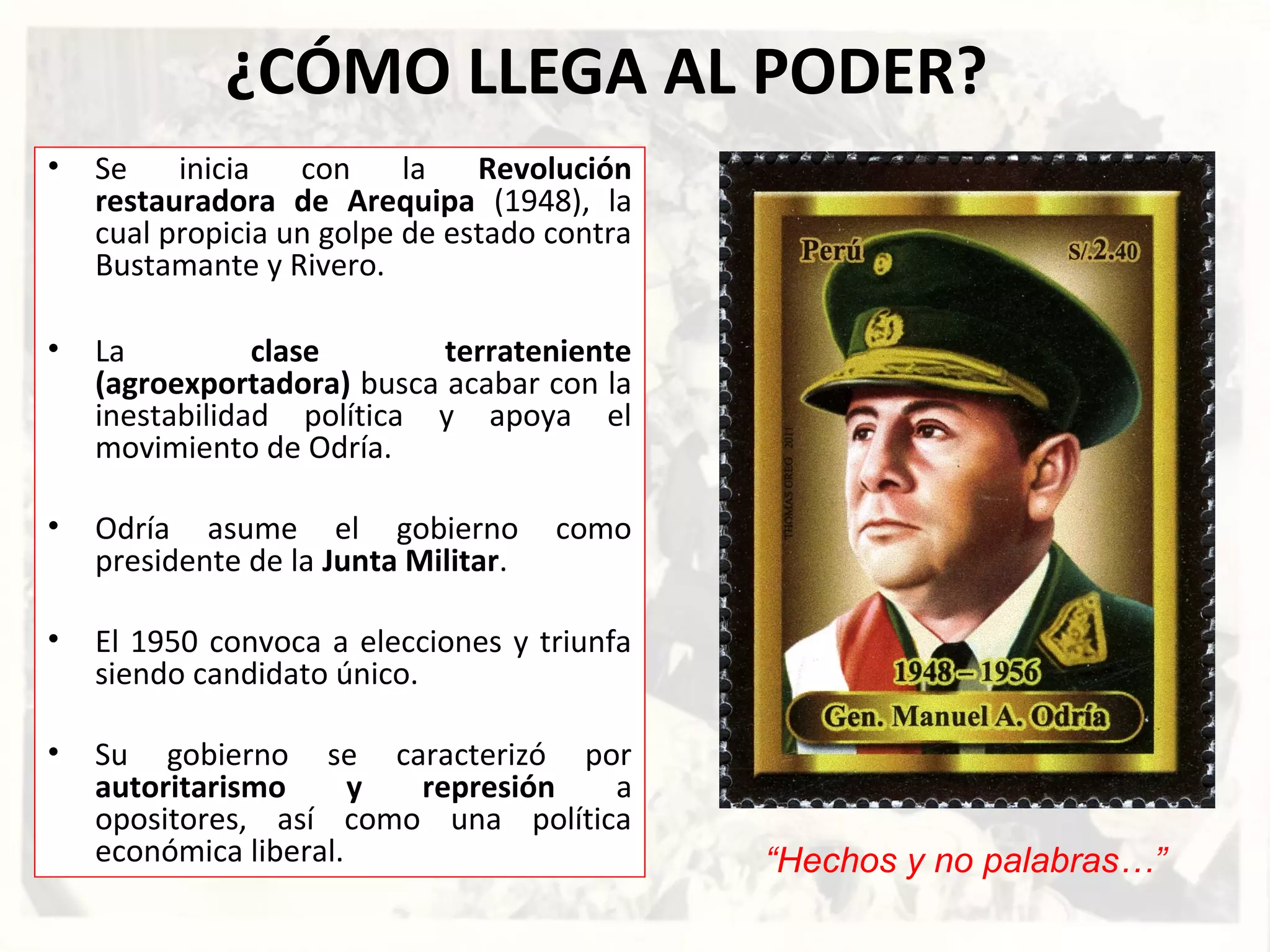 GOBIERNO DE MANUEL ODRÍA: EL OCHENIO | PPT | South America Travel ...