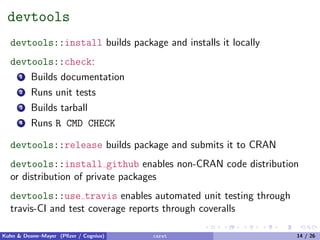 The caret package is a unified interface to a large number of predictive model functions in R. | PPT