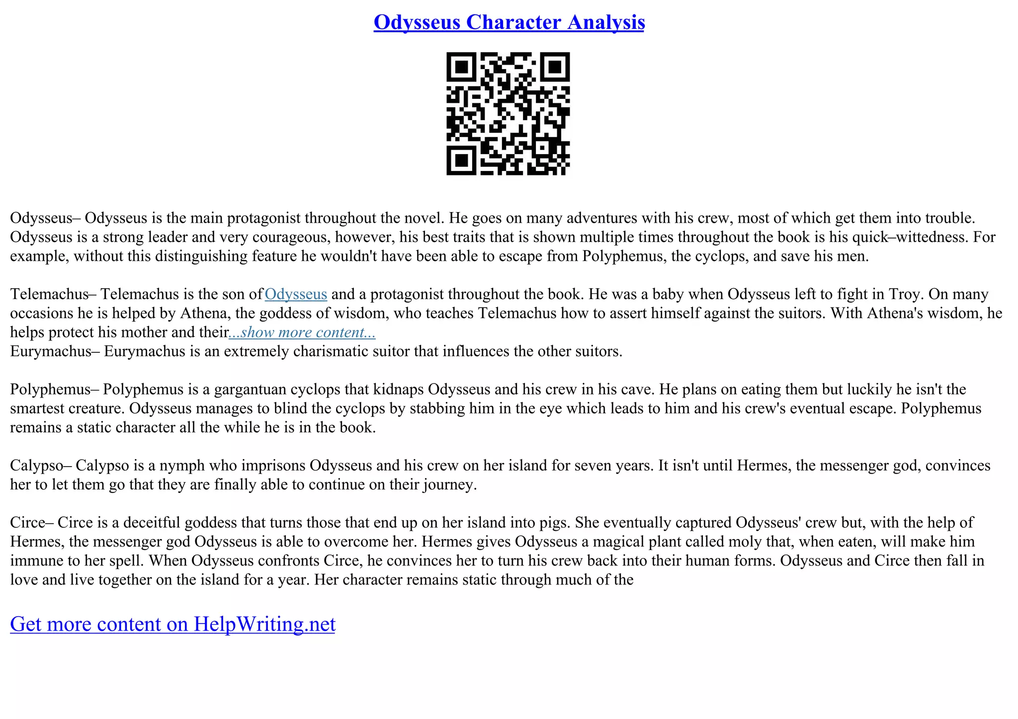 Odysseus Character Analysis | PDF