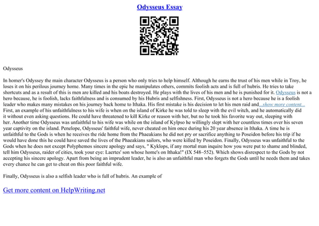 Odysseus Character Analysis | PDF
