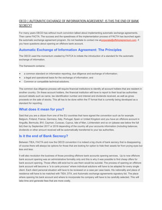OECD | AUTOMATIC EXCHANGE OF INFORMATION AGREEMENT: IS THIS THE END OF ...