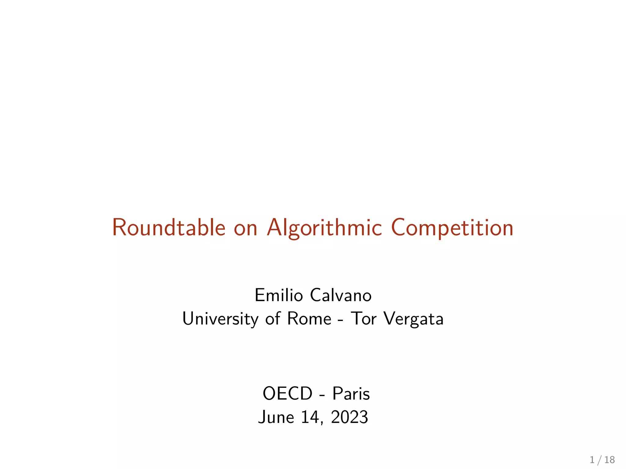 Algorithmic competition – Emilio Calvano – June 2023 OECD discussion | PDF
