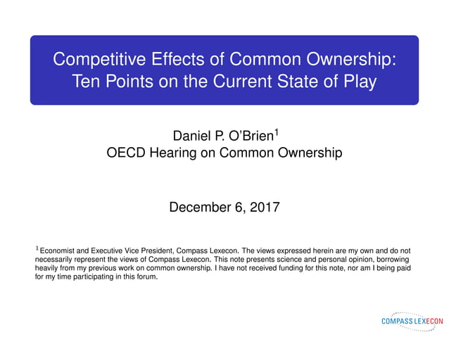Common ownership and competition –O’Brien– December 2017 OECD ...