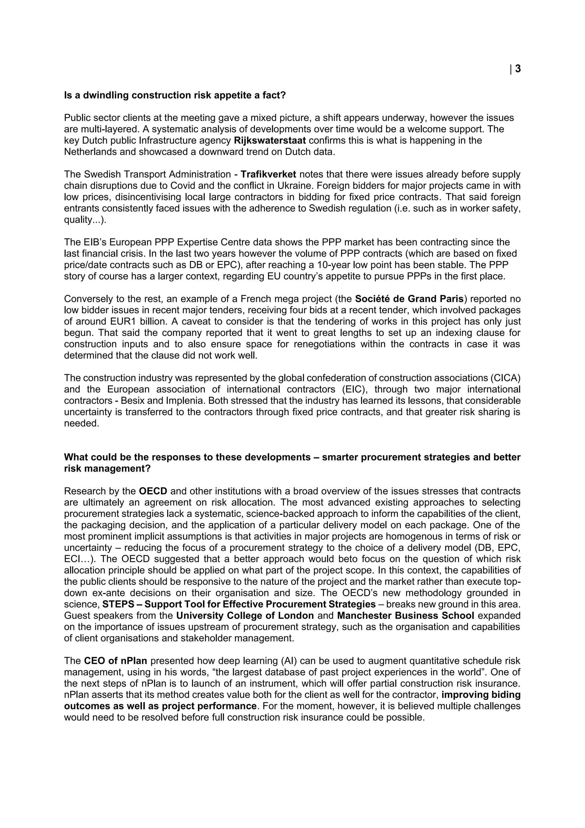 Summary of the OECD expert meeting: Construction Risk Management in Infrastructure Procurement | PDF