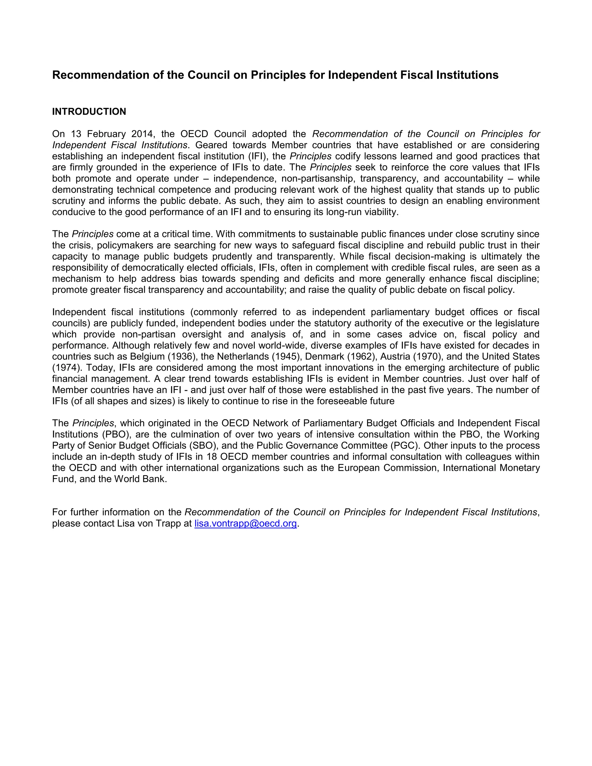 OECD Recommendation on Principles for Independent Fiscal Institutions | PDF