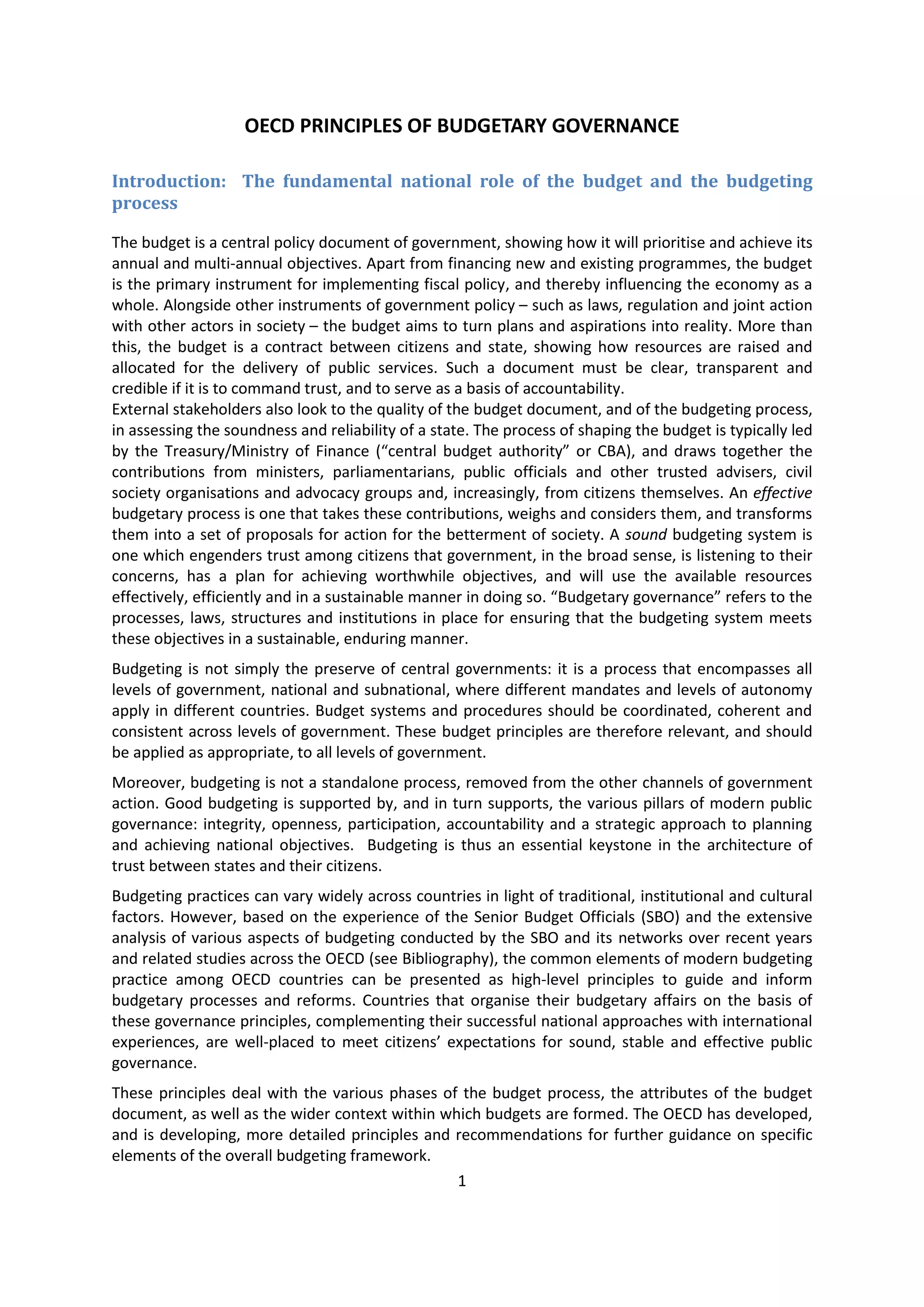 10 Principles of Budgetary Governance | PDF