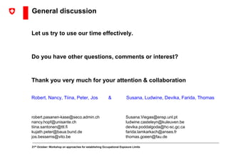 OECD workshop on approaches for establishing Occupational Exposure ...