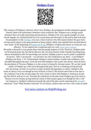 Oedipus Essay Questions | PDF