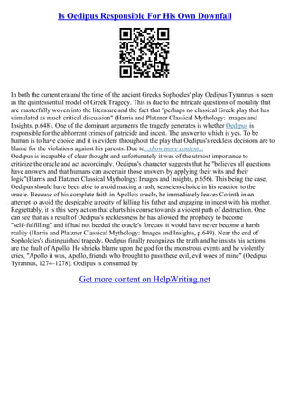 Oedipus Rex Essay | PDF