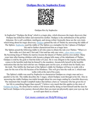 Oedipus Rex Essay | PDF