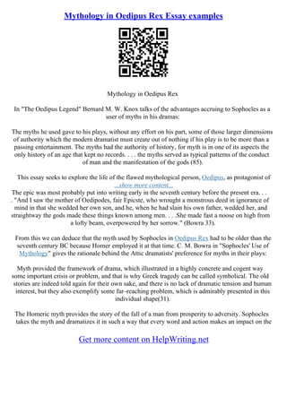 Oedipus Rex Essay | PDF