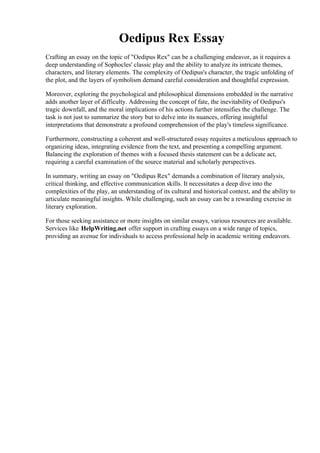 Oedipus Rex Essay. Pin on English Summary in 1 Minute | PDF