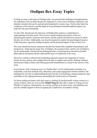 Oedipus Rex Essay Topics. Edison State Community College | PDF