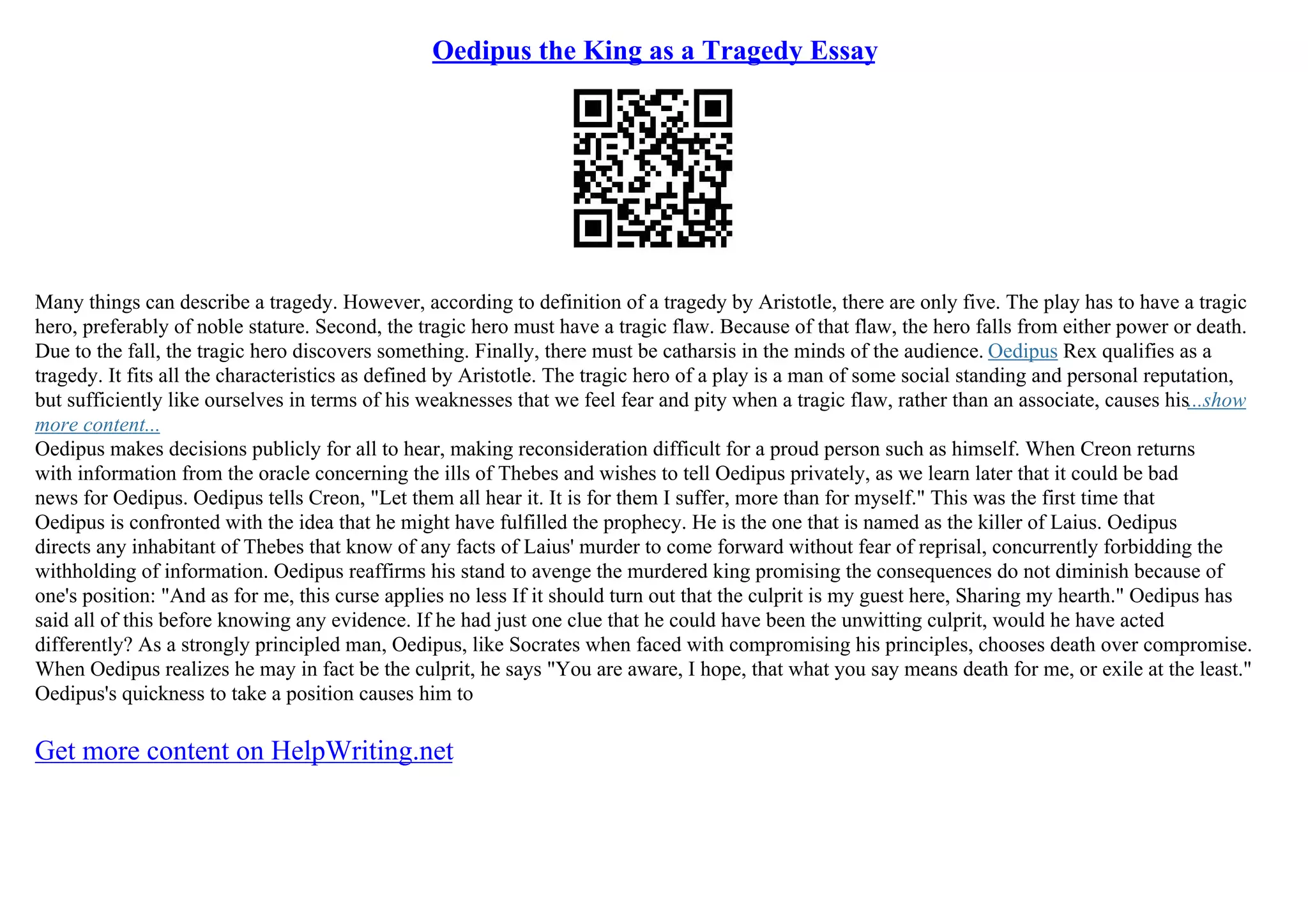 Oedipus The King As A Tragedy Essay | PPT
